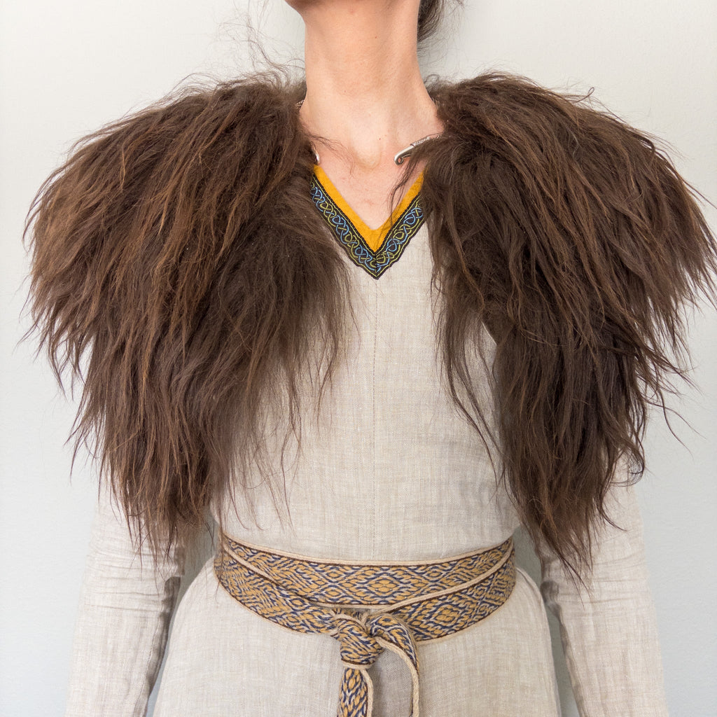 Viking Fur Mantle Black Sheepskin Shieldmaiden Shoulder Cape Copia Cove